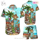 Bear Hawaiian Shirt Bear And Native Tiki Button Down Shirts Tropical ...