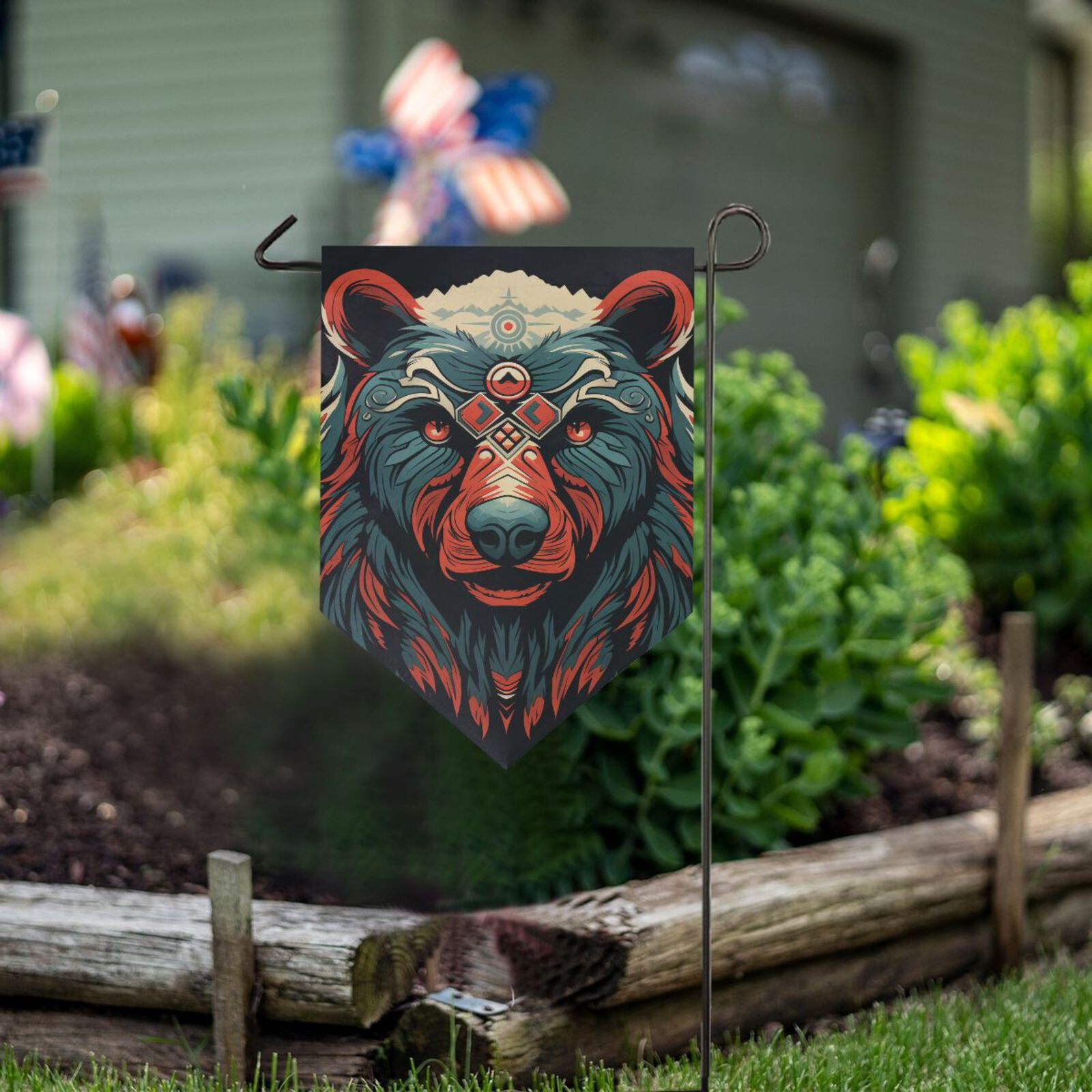 Bear Head Gray Garden Flag 18" x 12.5" Double Sided Yard Lawn Outdoor ...