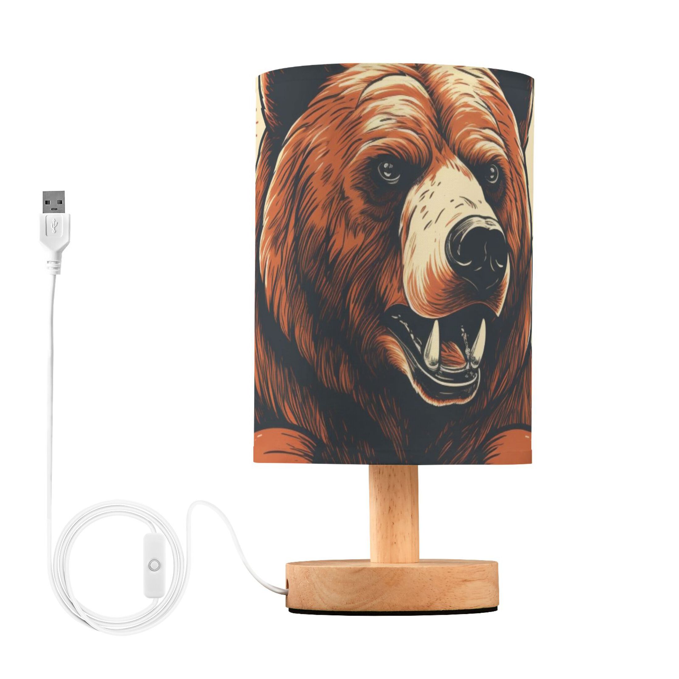 Bear Head Trees Mountains Table Lamp USB Bedside Desk Nightstand Lamp ...