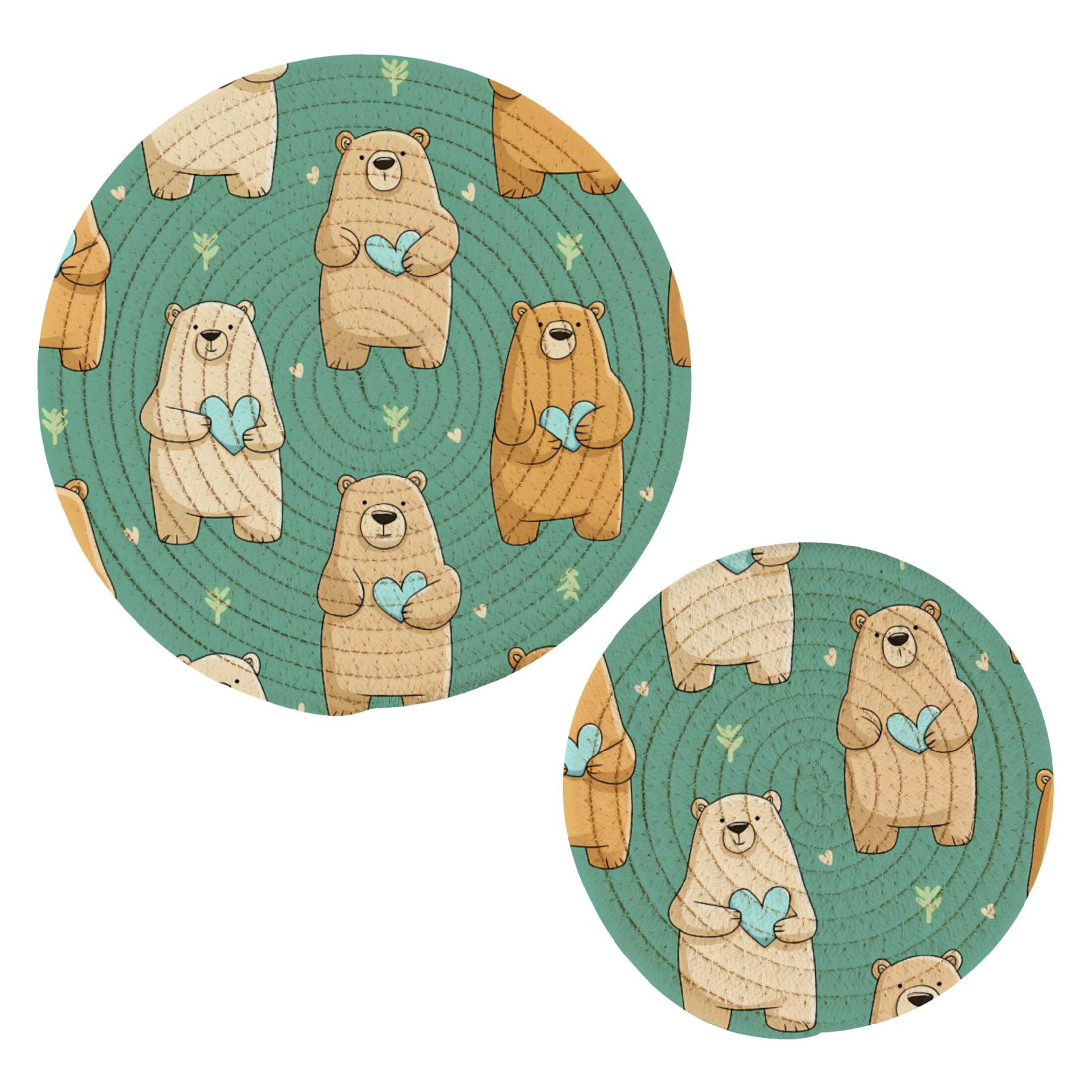 Bear Heart Pattern Cotton Trivets Potholders Set of 2 Handmade Heat ...