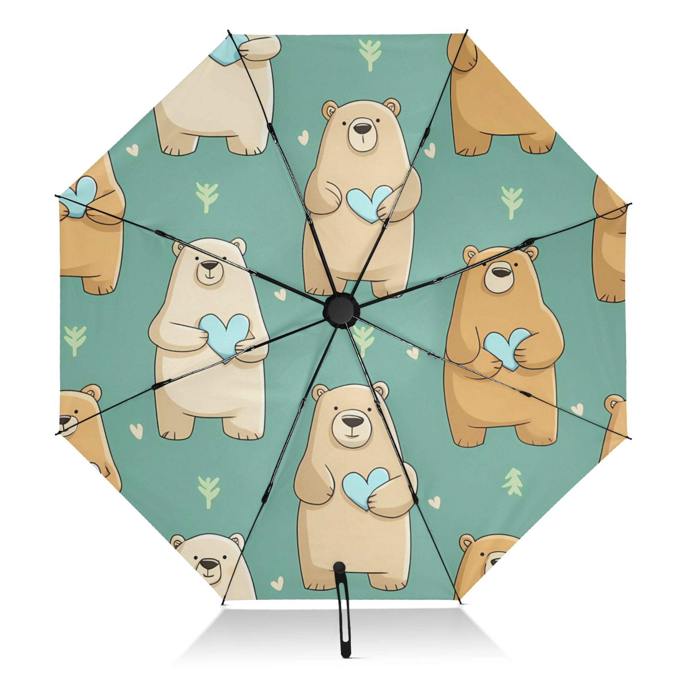 Bear Heart Pattern Umbrella Folding Sun Umbrella Travel Auto Open Close ...