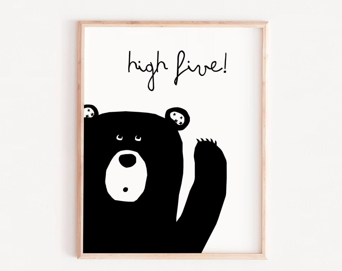 Bear High Five, High Five Poster, Minimalist, Typography Print, Affiche ...