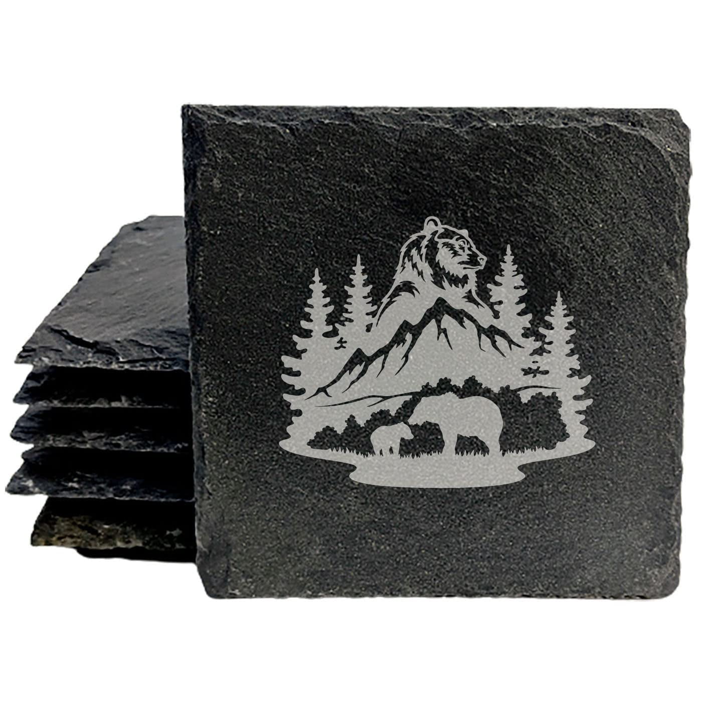 Bear Hug Adventure: Slate Coasters Set, Laser-Etched Male Bear, & Tree ...