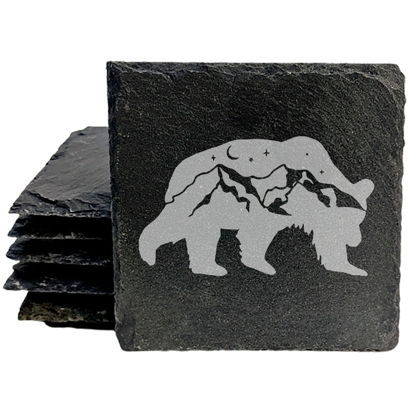 Bear Hug Night: Slate Coasters with Lunar Mountains – Etched Fun ...