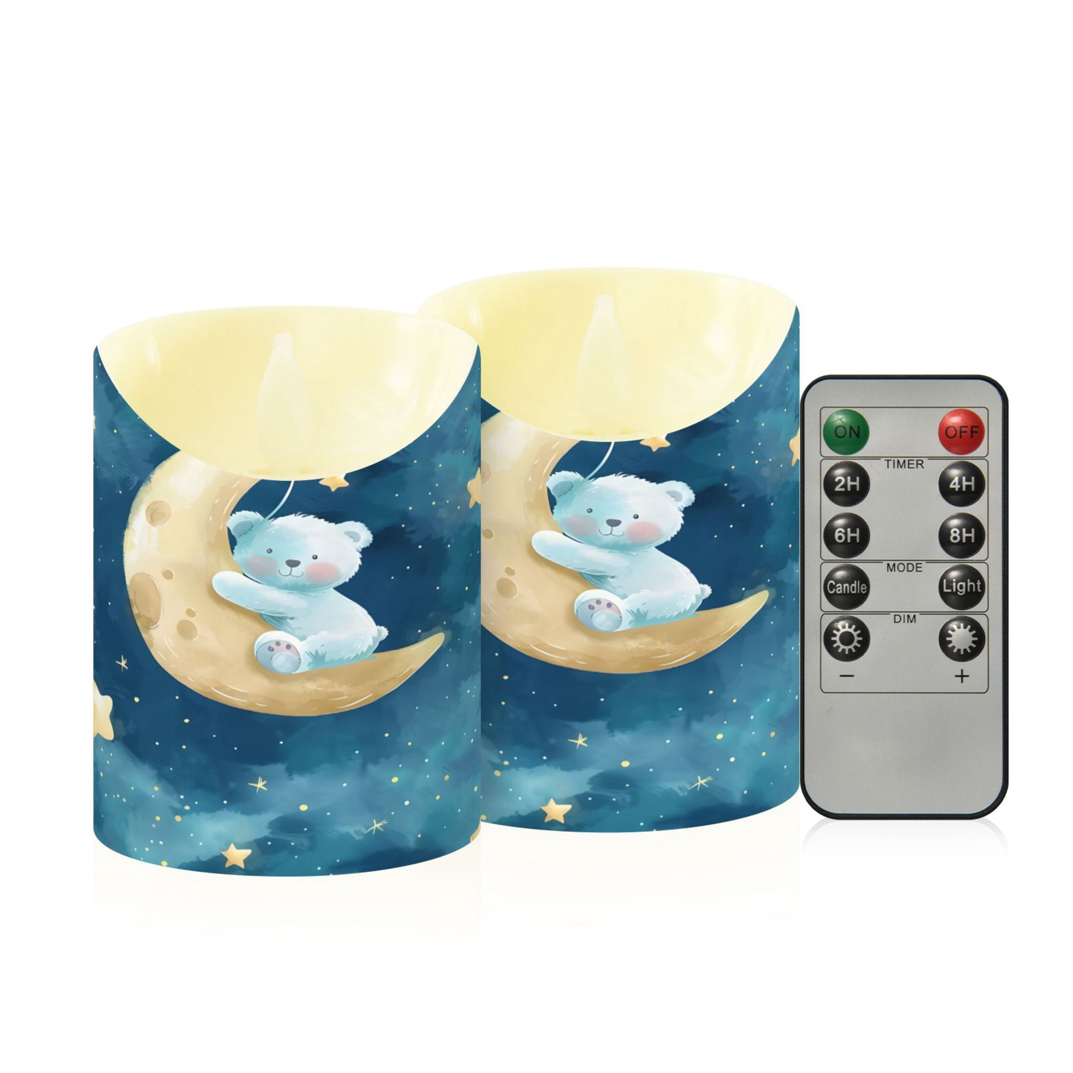 Bear Hug The Moon Stars Flickering Flameless Candles with Remote Timer ...