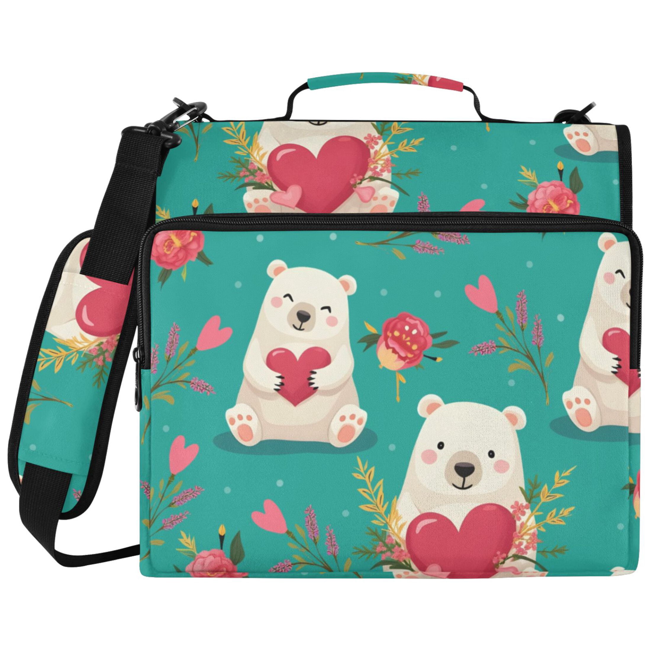 Bear Hugging Heart Pattern 3 Ring Binder Bag Zipper Binder Organizer ...