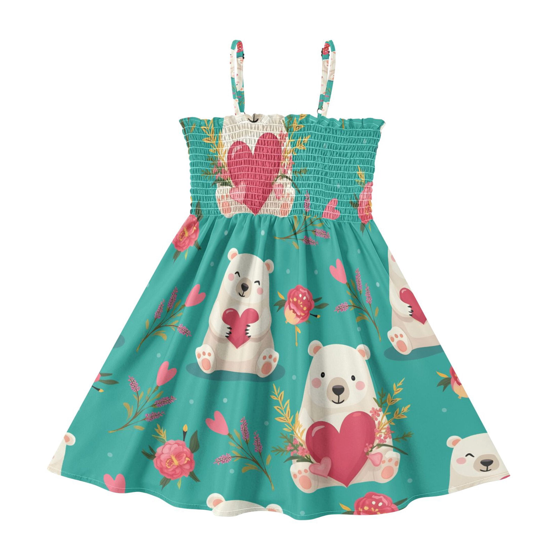 Bear Hugging Heart Pattern Girls' Casual Dresses 2Y-8Y Sleeveless ...