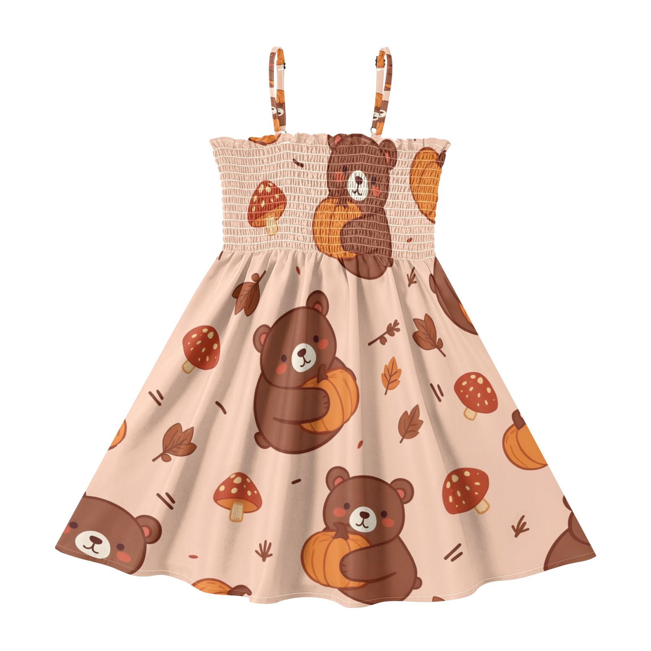 Bear Hugging Pumpkin Pattern Girls' Casual Dresses 2Y-8Y Sleeveless ...