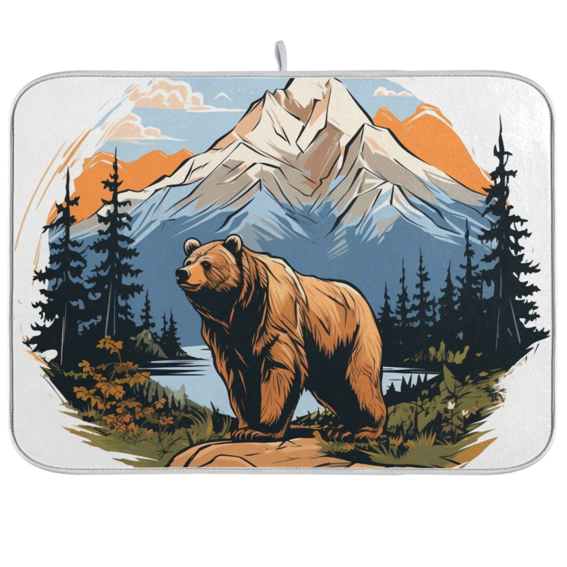 Bear Iceberg Trees Mountain Lake Dish Drying Mat Dish Drainer Rack Mats ...