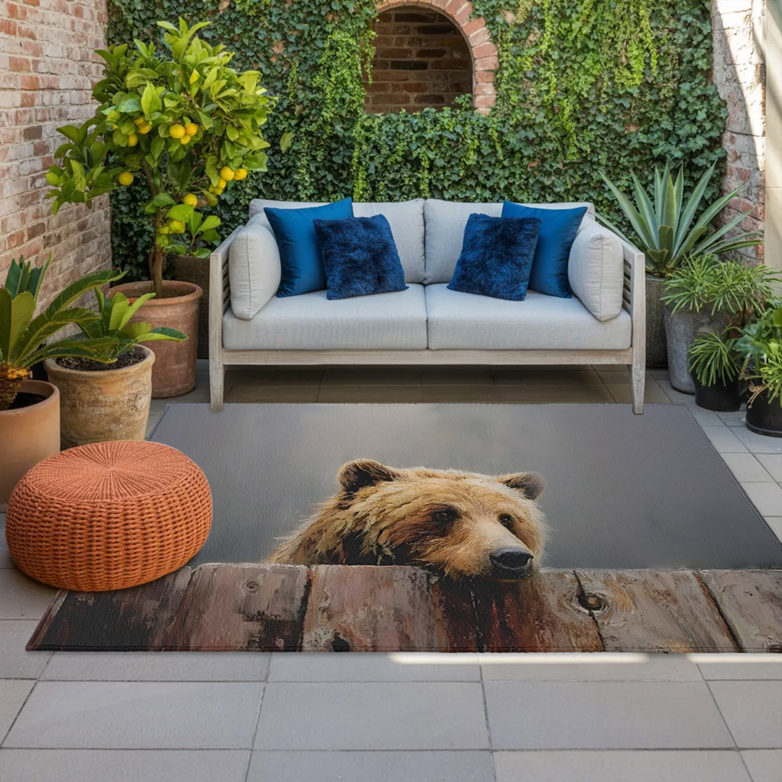 Bear Indoor Outdoor Rugs 4x6 Ft, Fog Misty Woods Animal Outdoor Patio ...