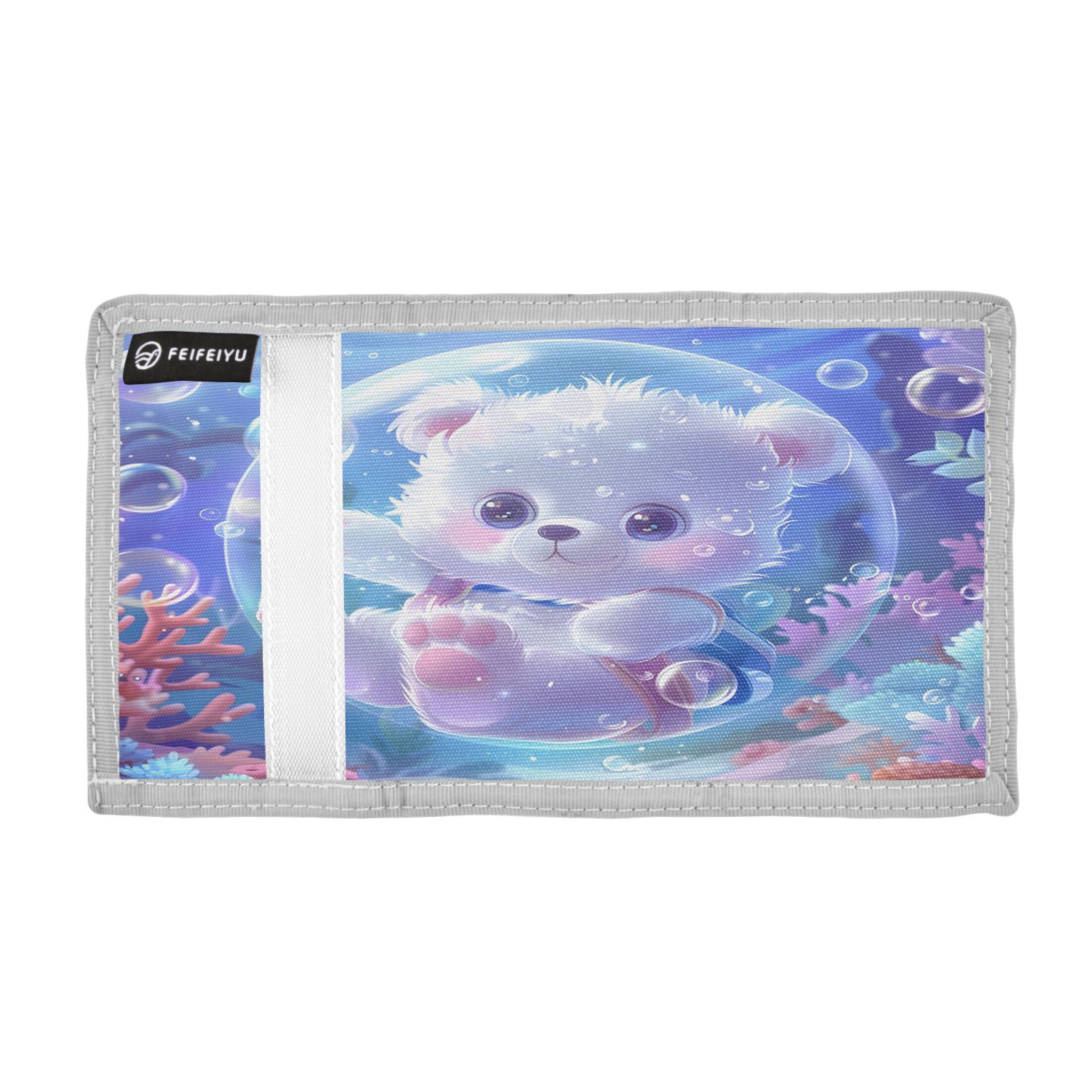 Bear Inside Bubble Corals Underwater Trifold Wallets Card Holders Coin ...