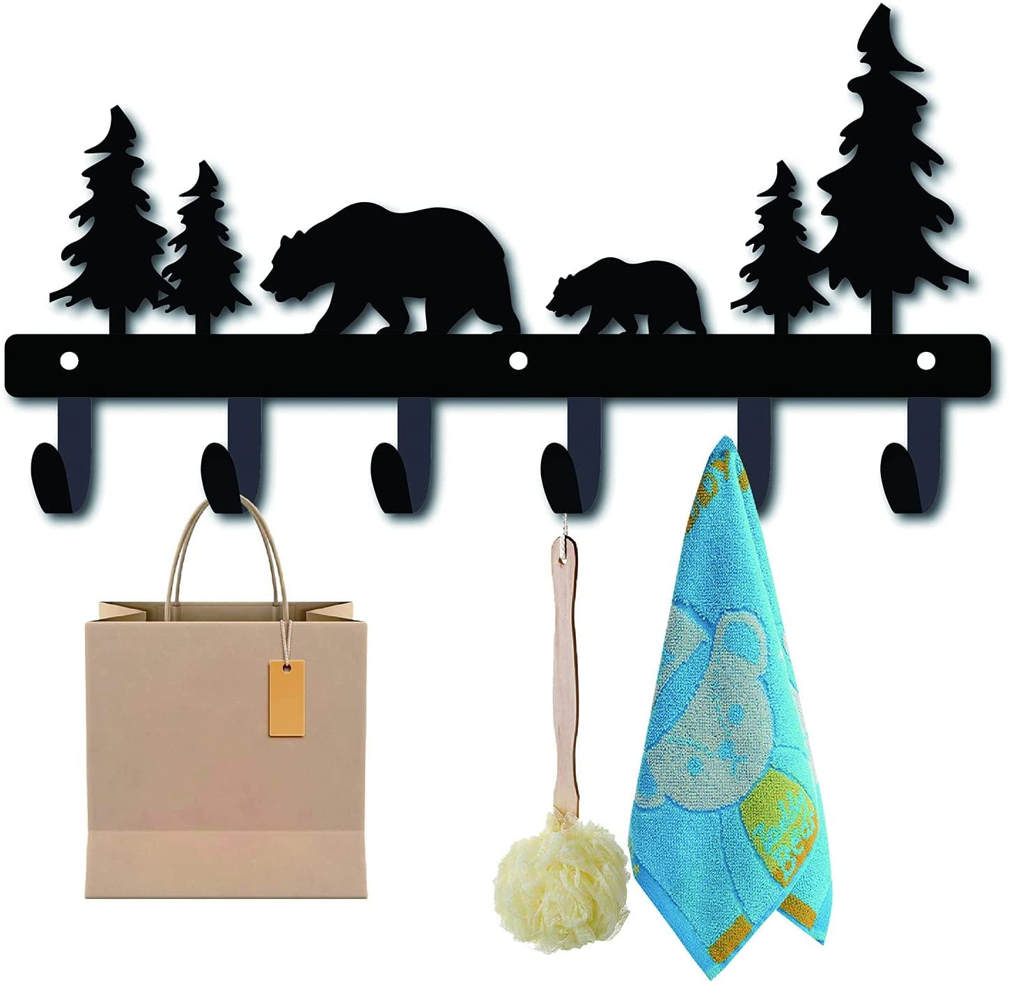 Bear Key Holder Decorative Hooks Large-13.8" x 4" Wall Mounted Metal ...