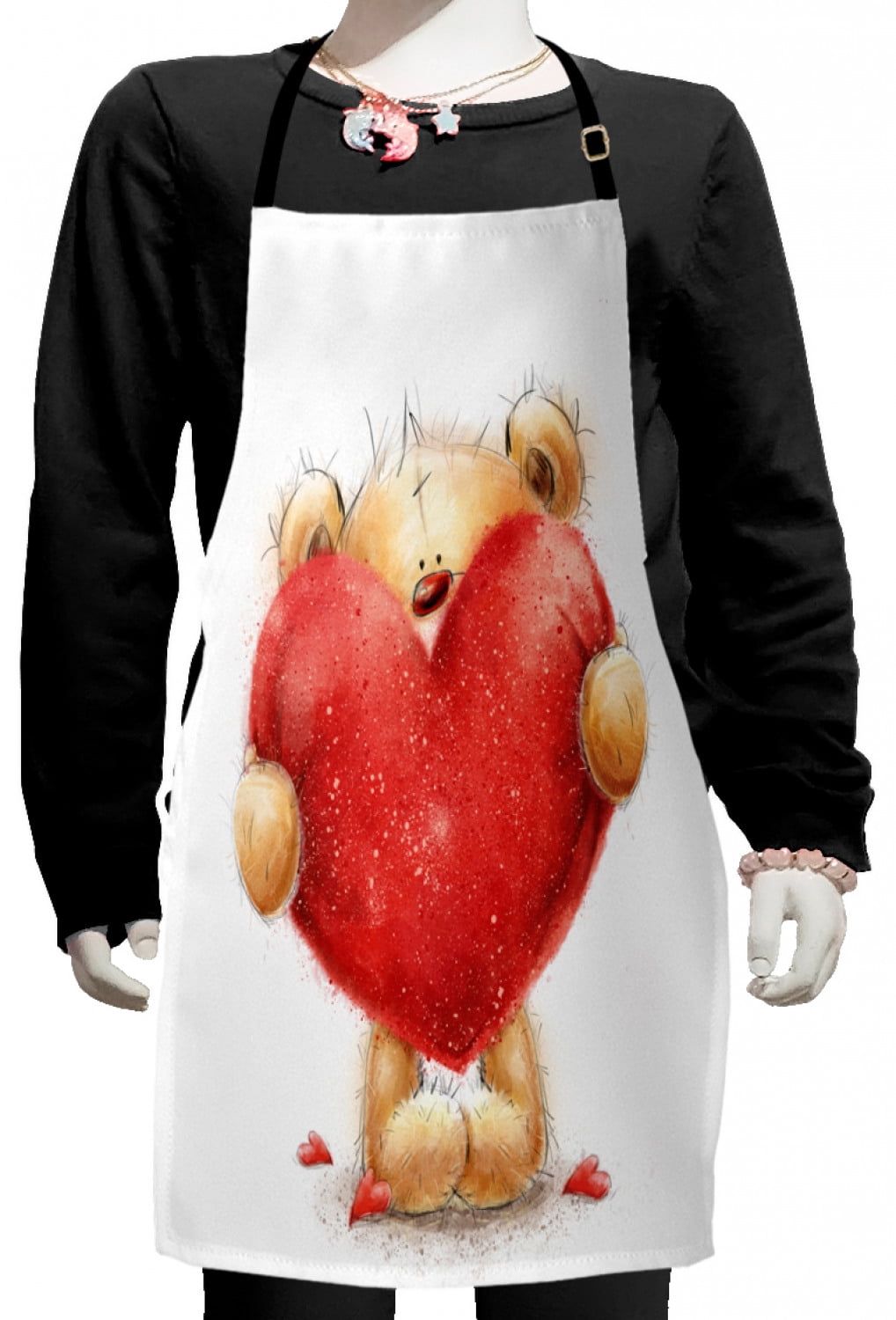 Bear Kids Apron, Valentine's Day Inspired Teddy Bear Holding a Big Red ...