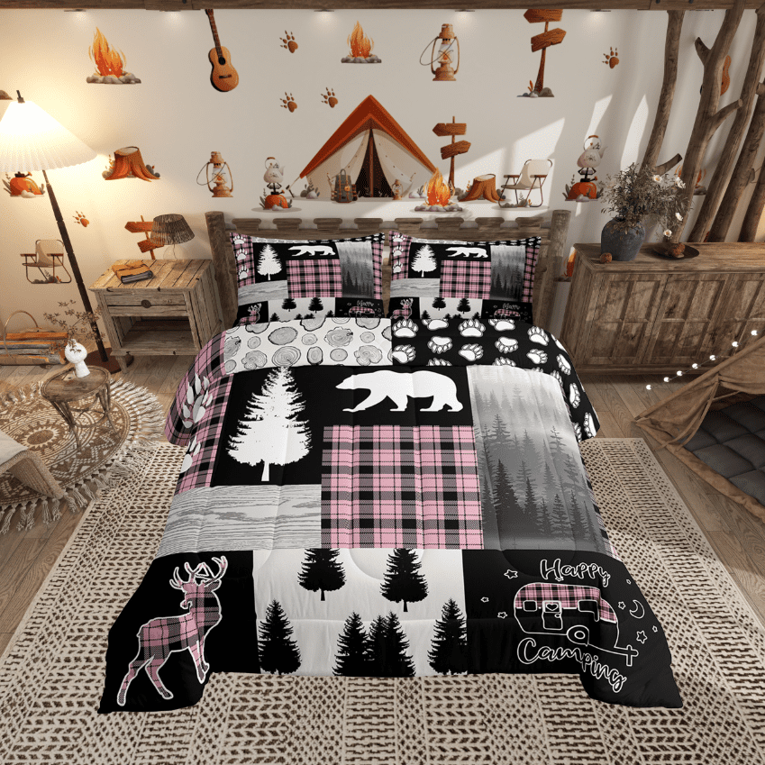 Bear Comforter Set Queen Size,Deer Hunting Woodland Rustic Cabin ...