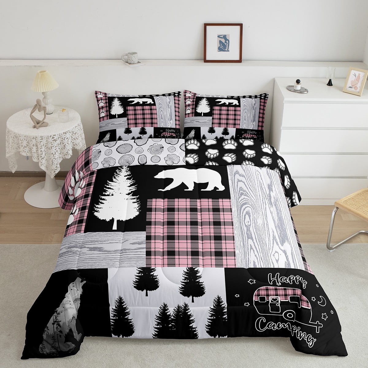 Bear Kids Comforter Set Queen Size,Wolf Hunting Woodland Rustic Cabin ...