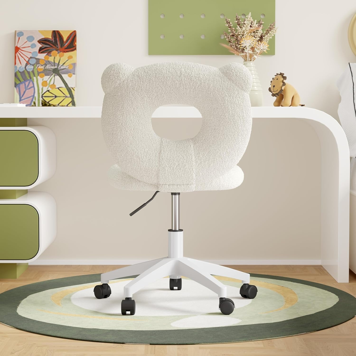 Bear Kids Desk Chair with Wheels& Back, Adjustable Armless Child Study ...