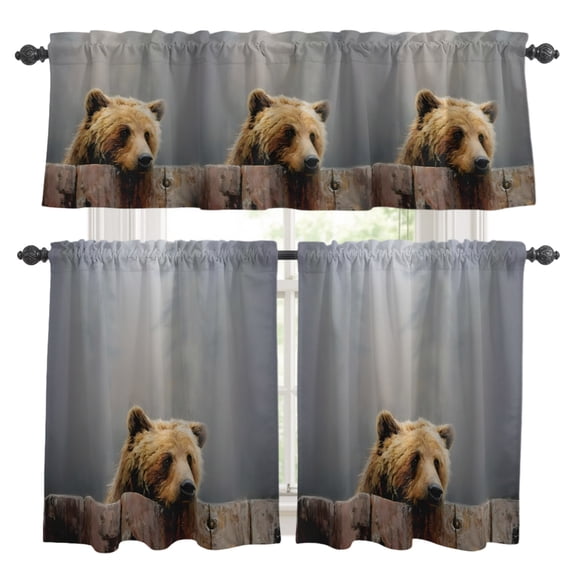 Bear Kitchen Curtains Set for Windows, Fog Misty Woods Animal Curtains ...