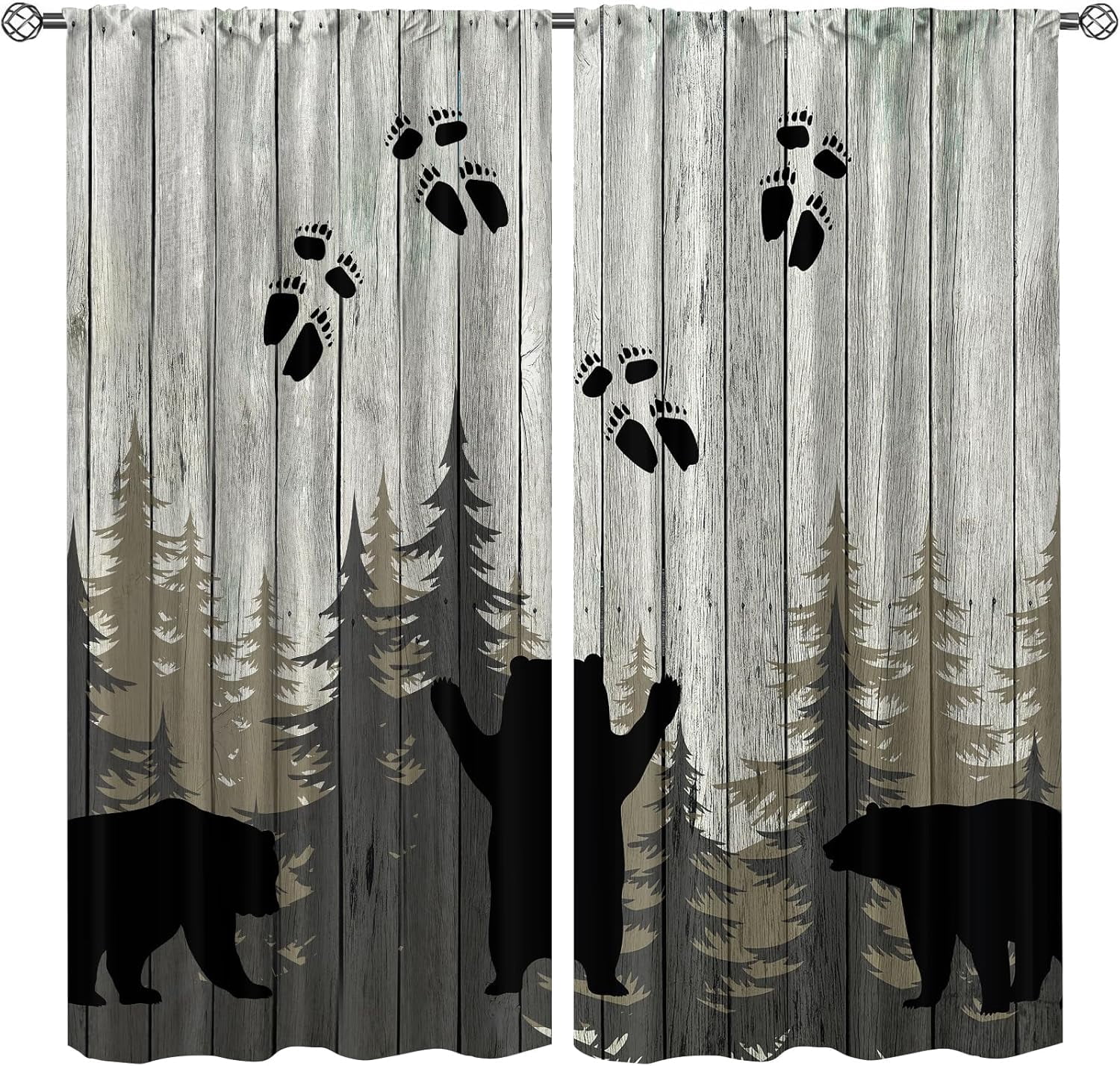 Bear Kitchen Curtains, Wild Animals Paw Prints Premium Decor Window ...