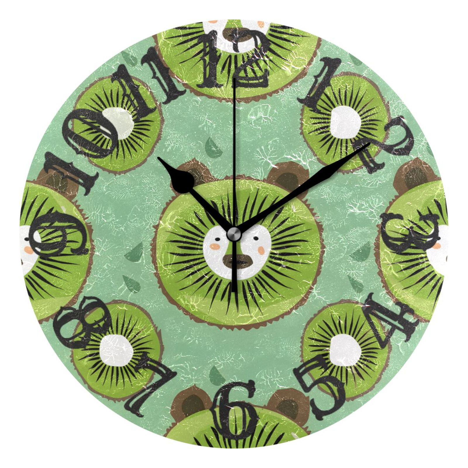 Bear Kiwi Slices Wall Clock 10 inch Non-Ticking Easy to Read Decorative Clocks for Home Bedroom ...