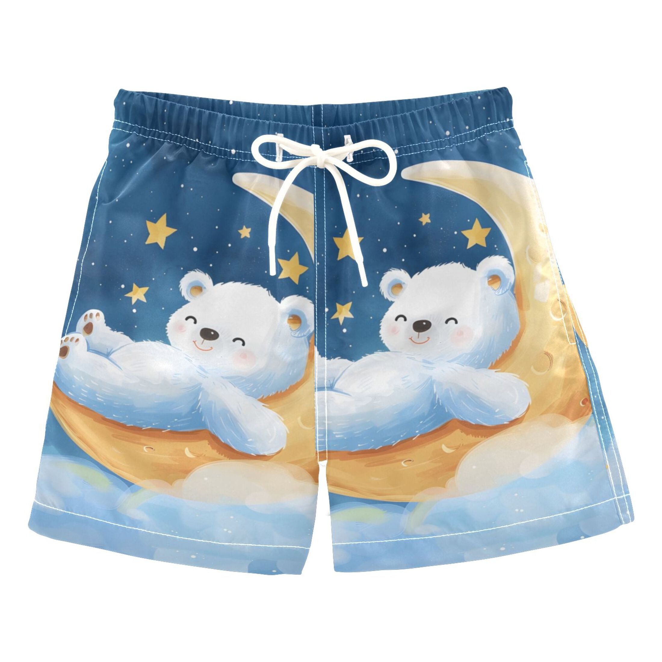 Bear Lies on Moon Shining Stars Boys' Swim Trunks Board Shorts Beach ...