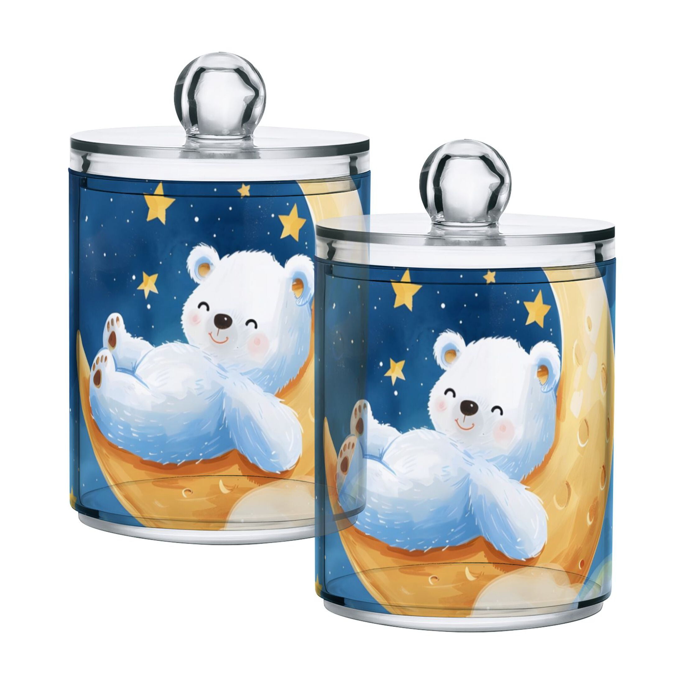 Bear Lies on Moon Shining Stars Translucent Plastic Cans Storage ...