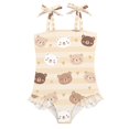 Bear Love Pattern Girls' One-Piece Swimsuit Bowknot Tie Shoulder ...