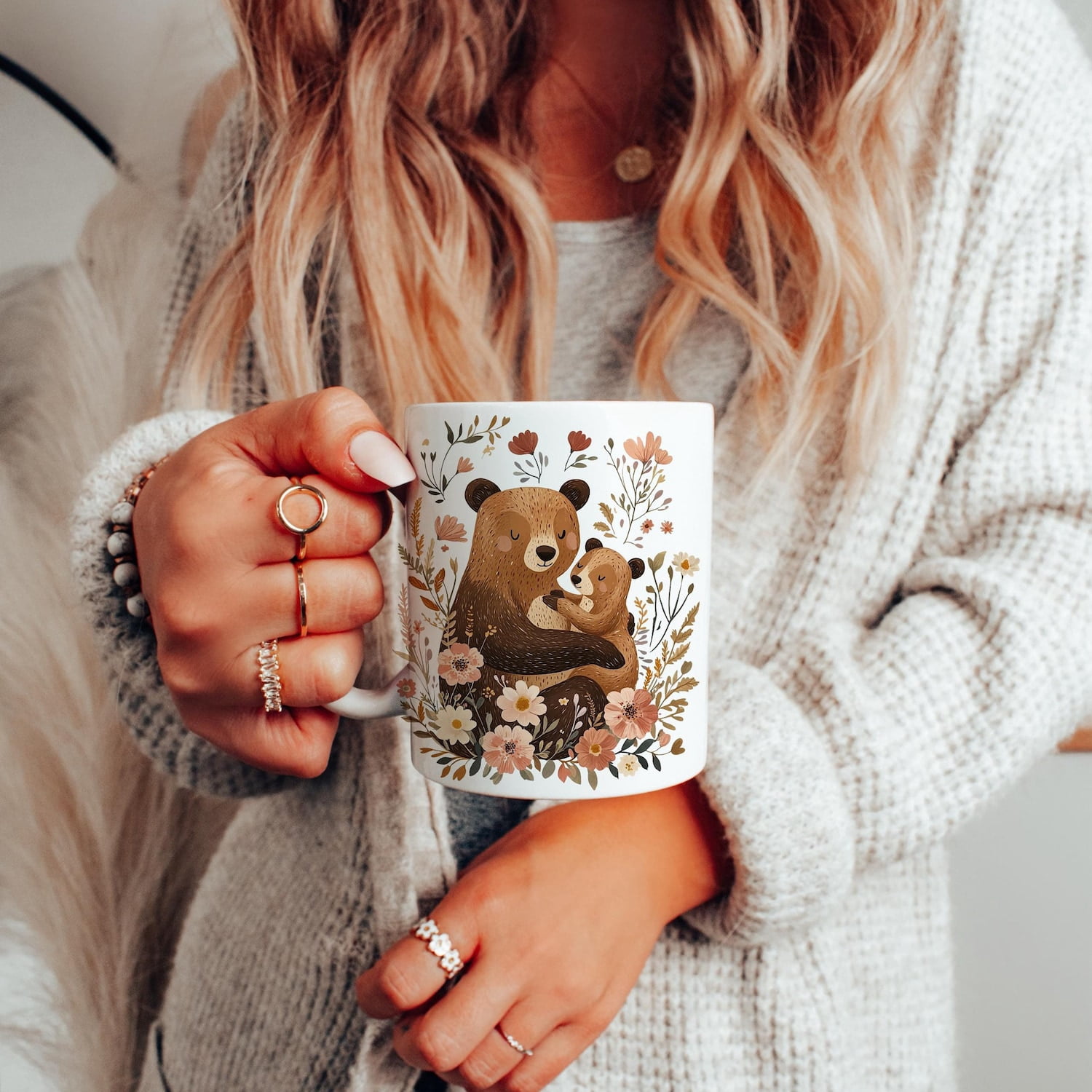 Bear Mama and Baby Ceramic Mug, New Mother Gift, Forestcore Coffee Cup ...