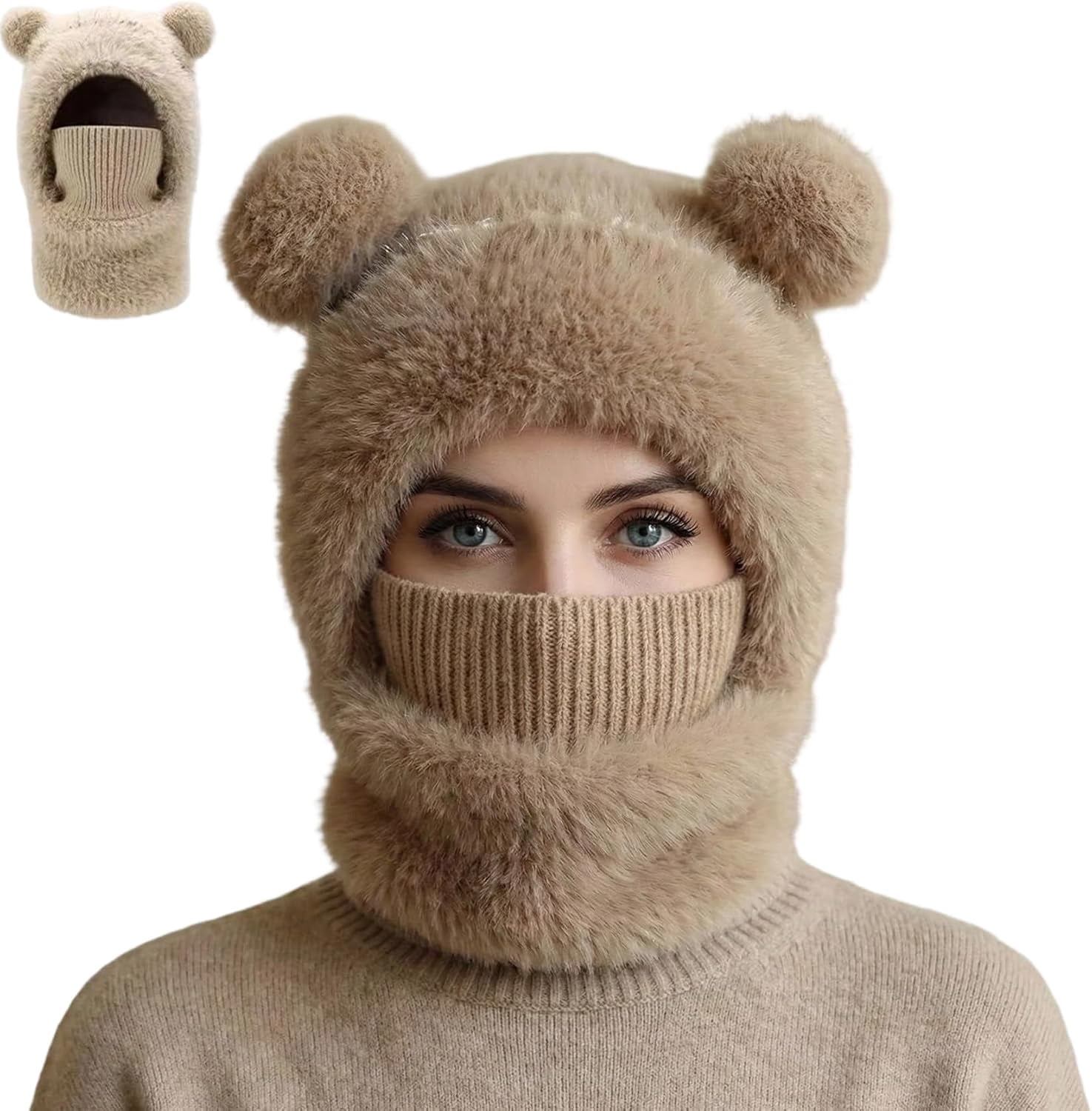 Bear Mask Cap, Bear Ski Mas, Winter 3 in 1 Fleece Beanie Hats, Cute ...