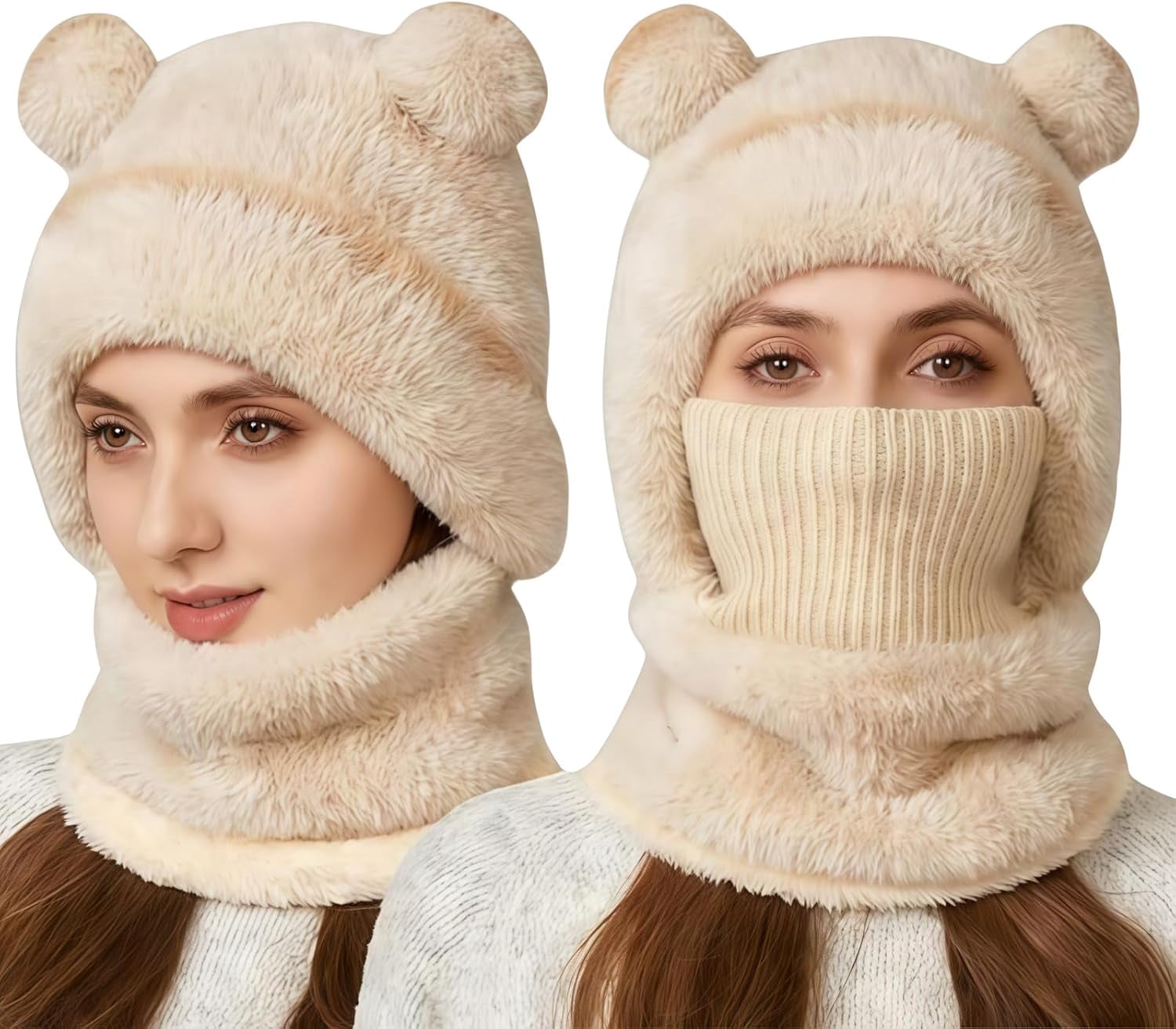 Bear Mask Cap,Winter Cute Bear Hat & Ski Mask with Scarf and Face Cover ...