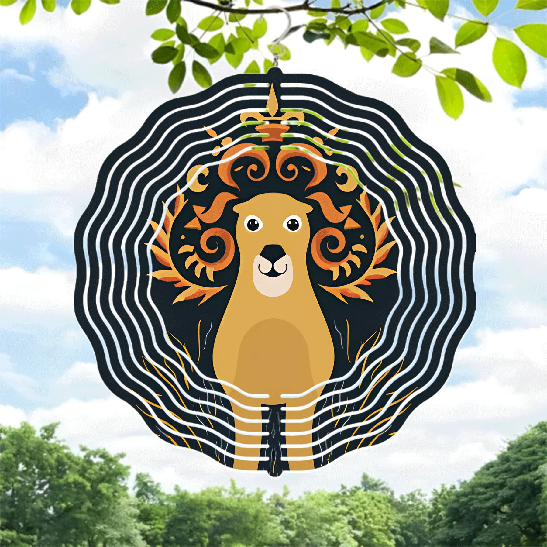 Bear Metal Wind Spinner & Chime - Ornate Floral Patterns & Crown Design ...
