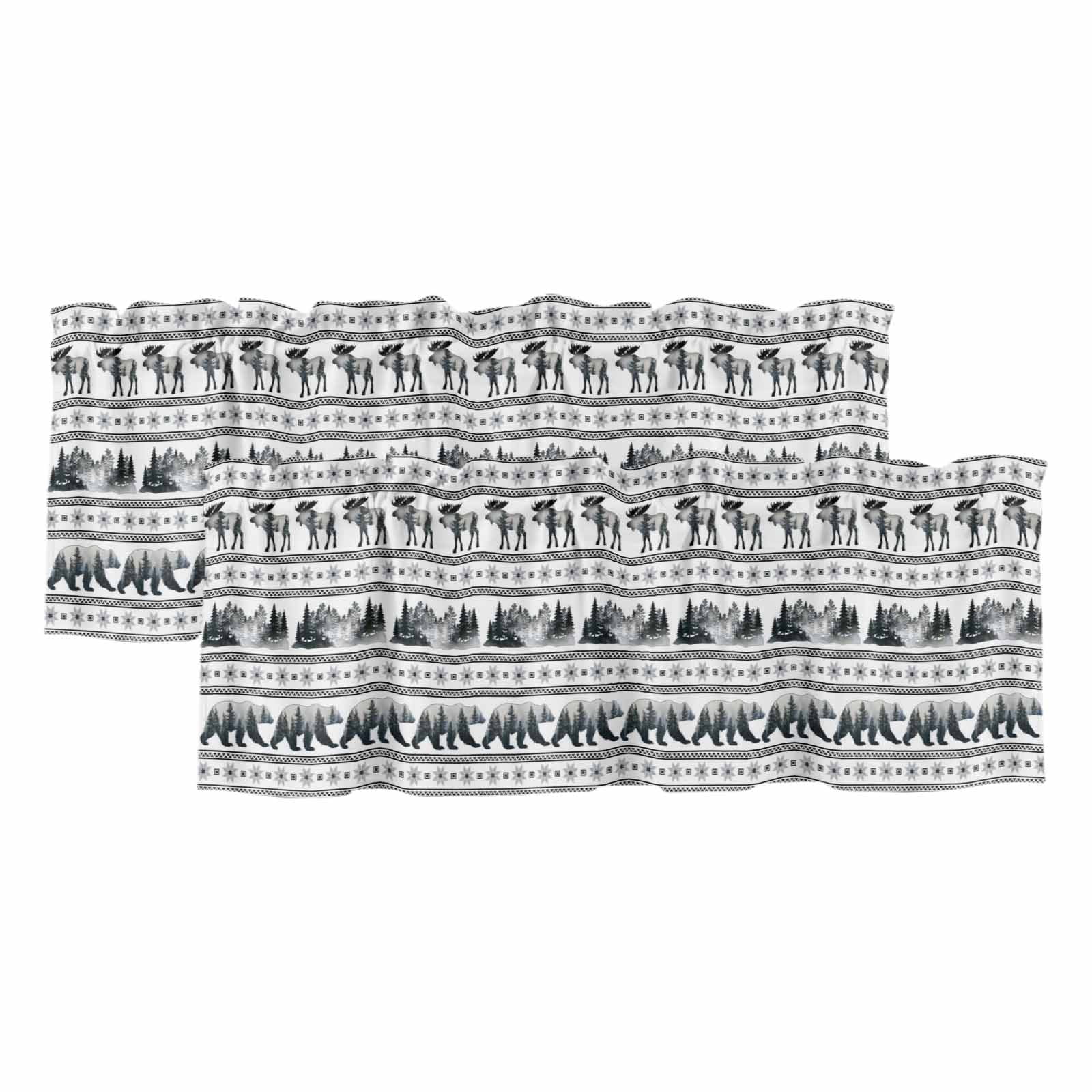 Bear Moose 2 Panels Kitchen Valance, Country Vintage Gray Forest Pine ...