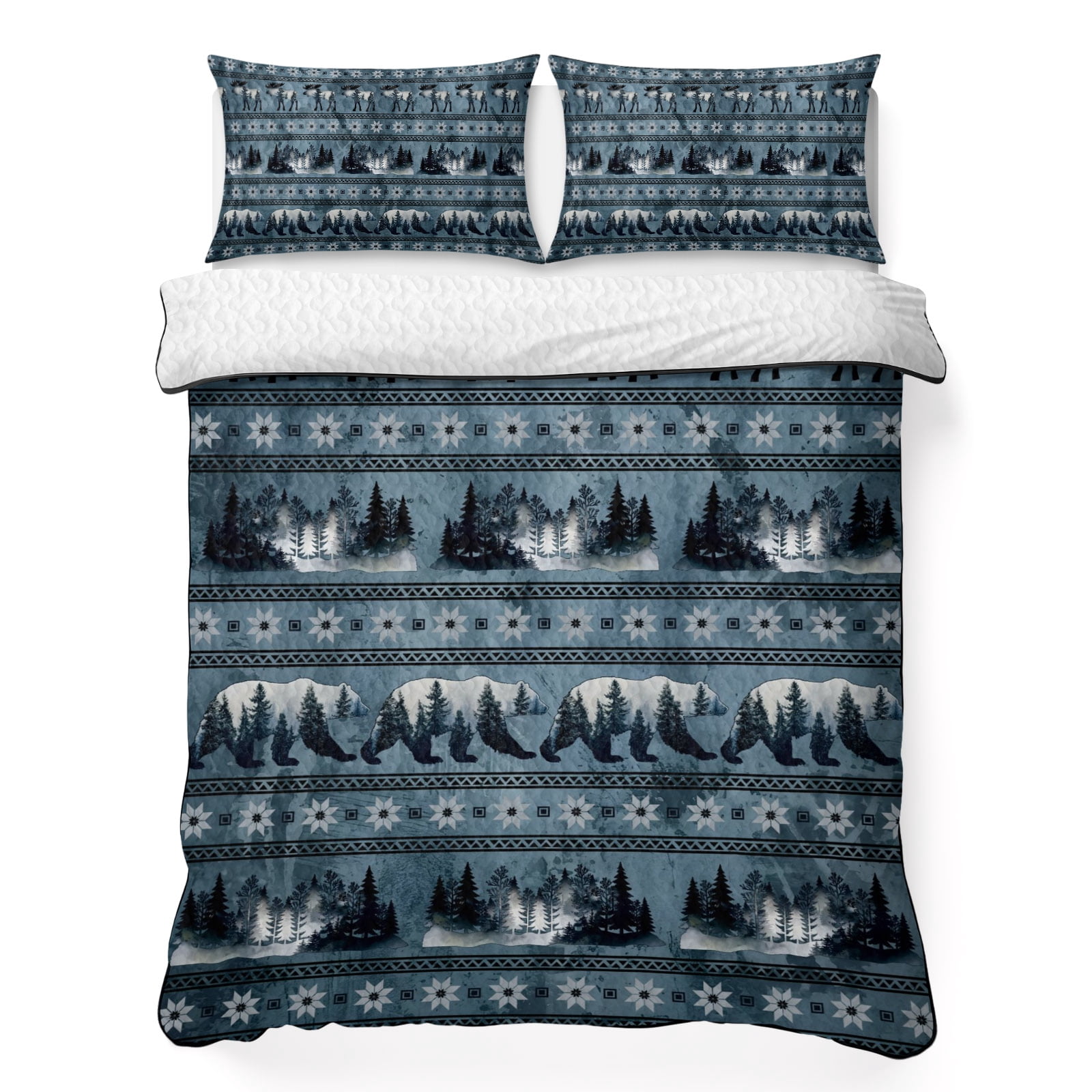 Bear Moose 3 Piece Quilt Bedding Set with 2 Pillow Shams, Country ...