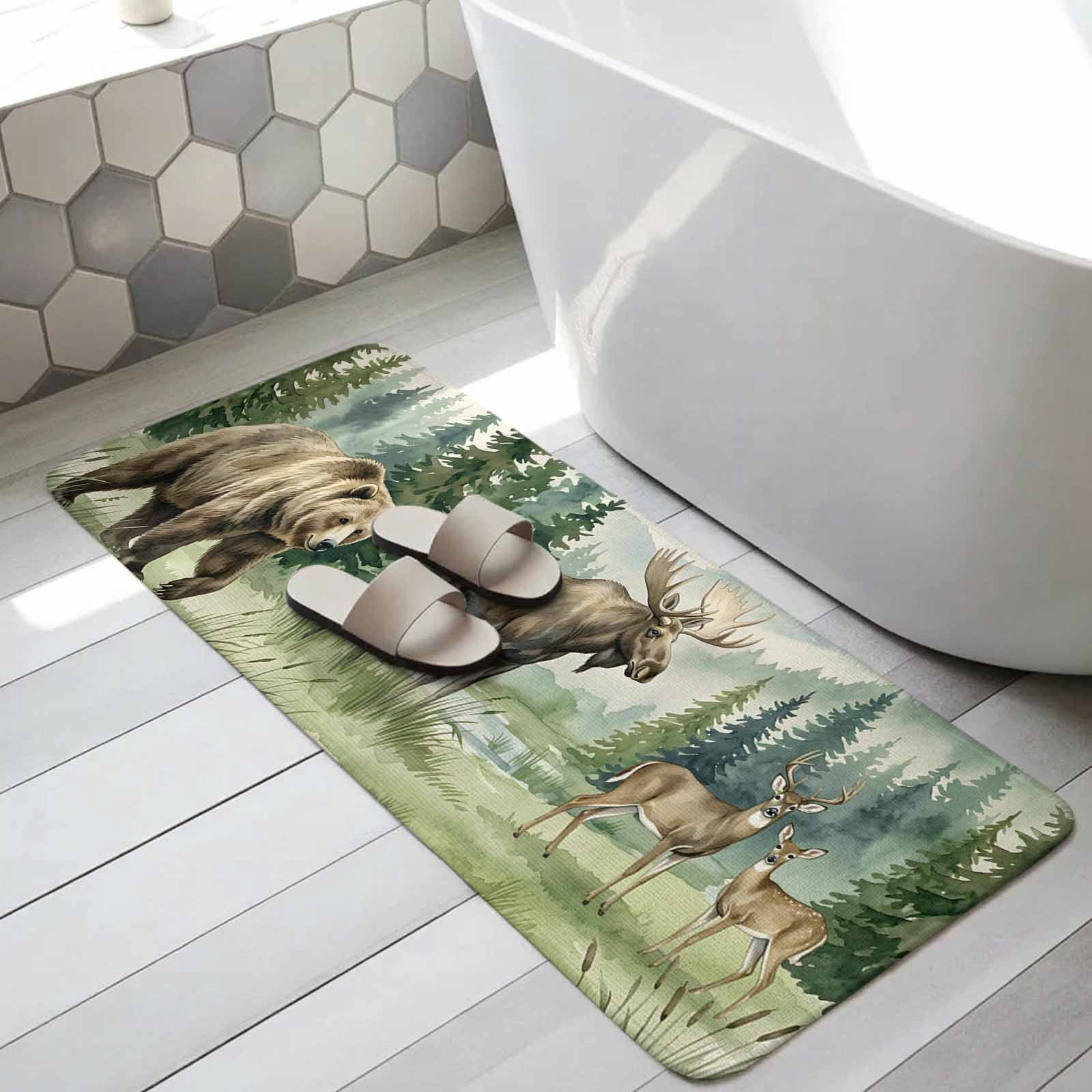 Bear Moose Bathroom Runner Rugs Non Slip Washable Absorbent Narrow Long ...