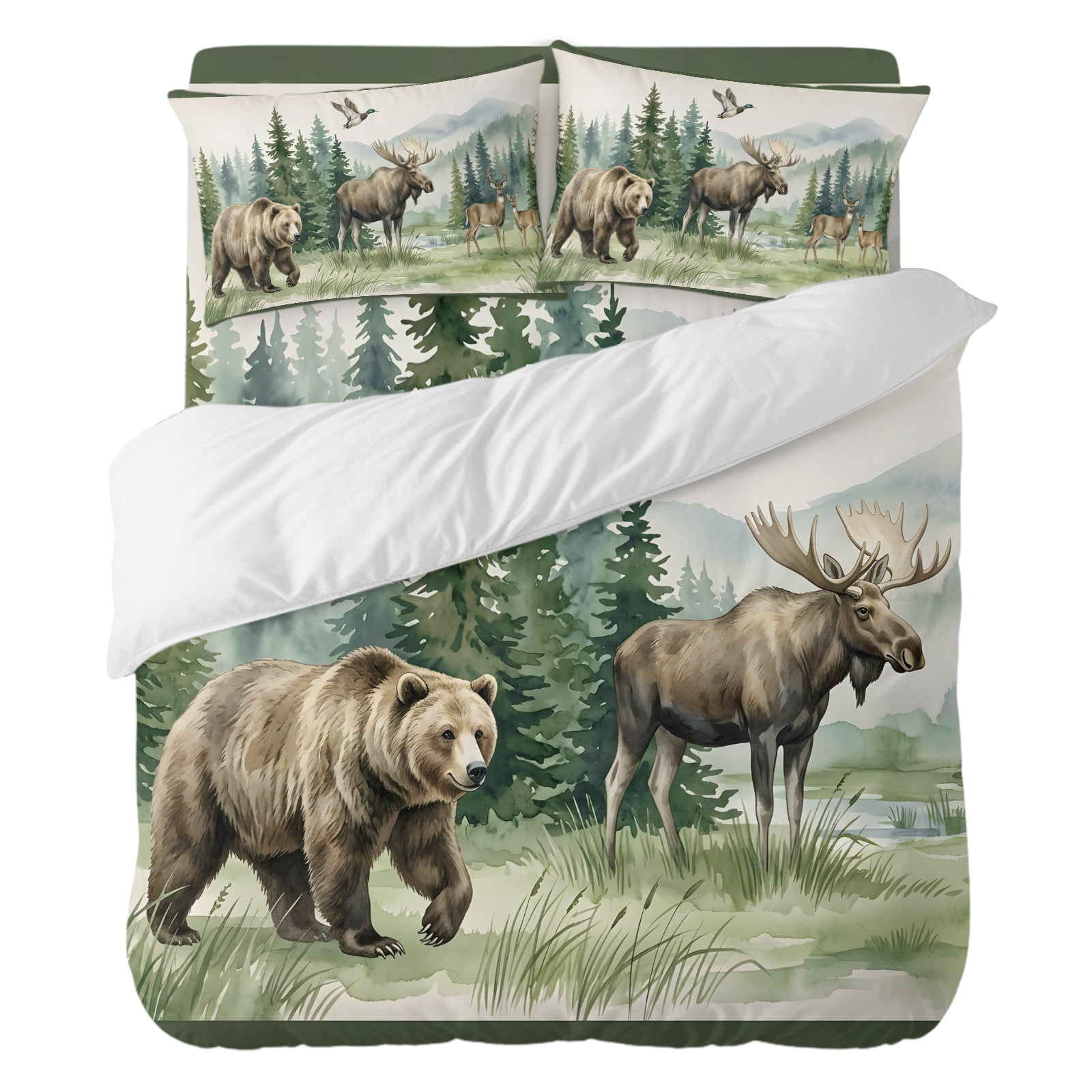 Bear Moose Bedding Duvet Cover Set California King Size 4 Pieces, Brown ...