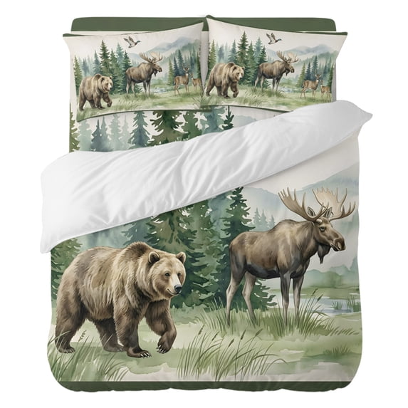 Bear Moose Bedding Duvet Cover Set California King Size 4 Pieces, Brown ...