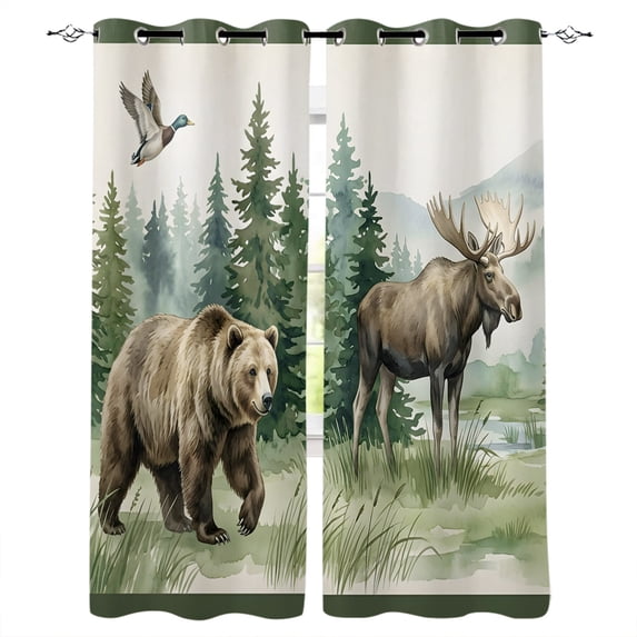 Bear Moose Blackout Curtains for Bedroom/Living Room, Thermal Insulated ...