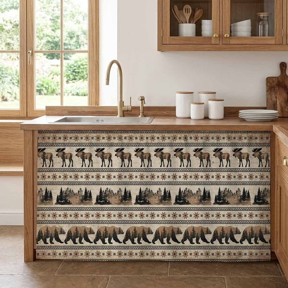 Bear Moose Cabinet Curtains 32" W x 55" L Country Vintage Bronze Forest ...