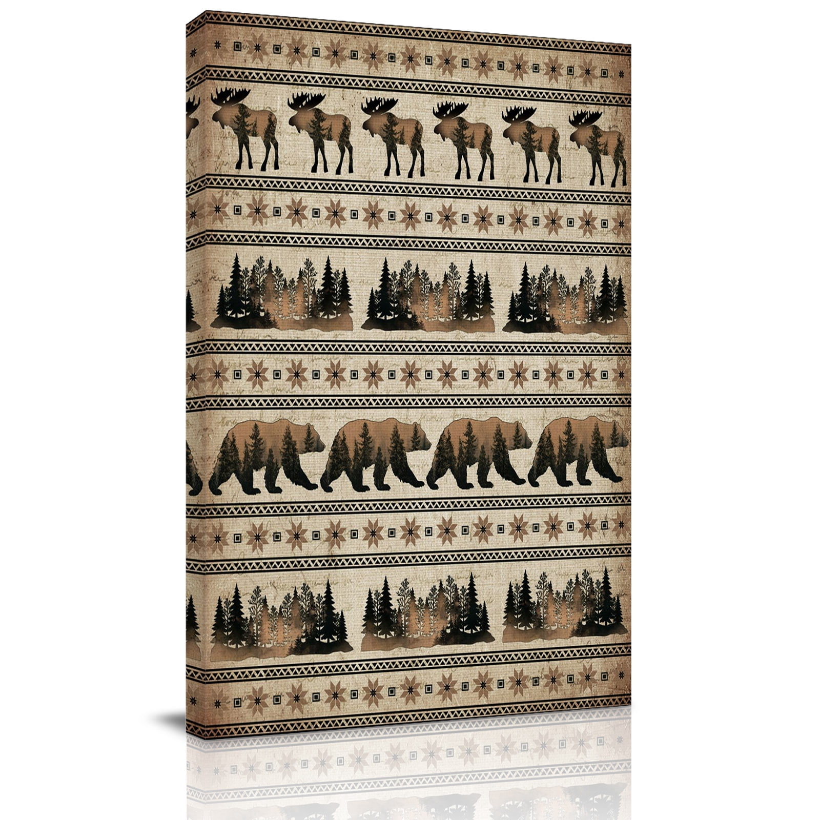 Bear Moose Canvas Wall Art for Living Room, Country Vintage Bronze ...