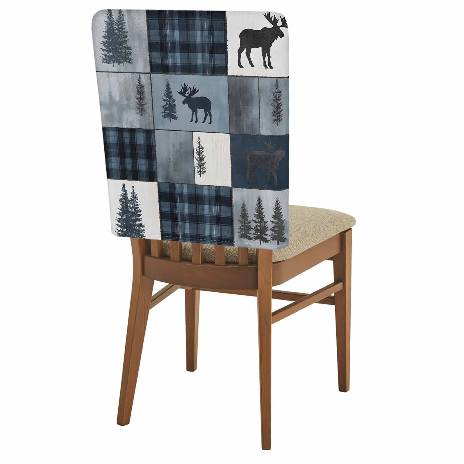 Bear Moose Chair Back Covers Set of 8, Blue Retro Forest Wild Animal ...