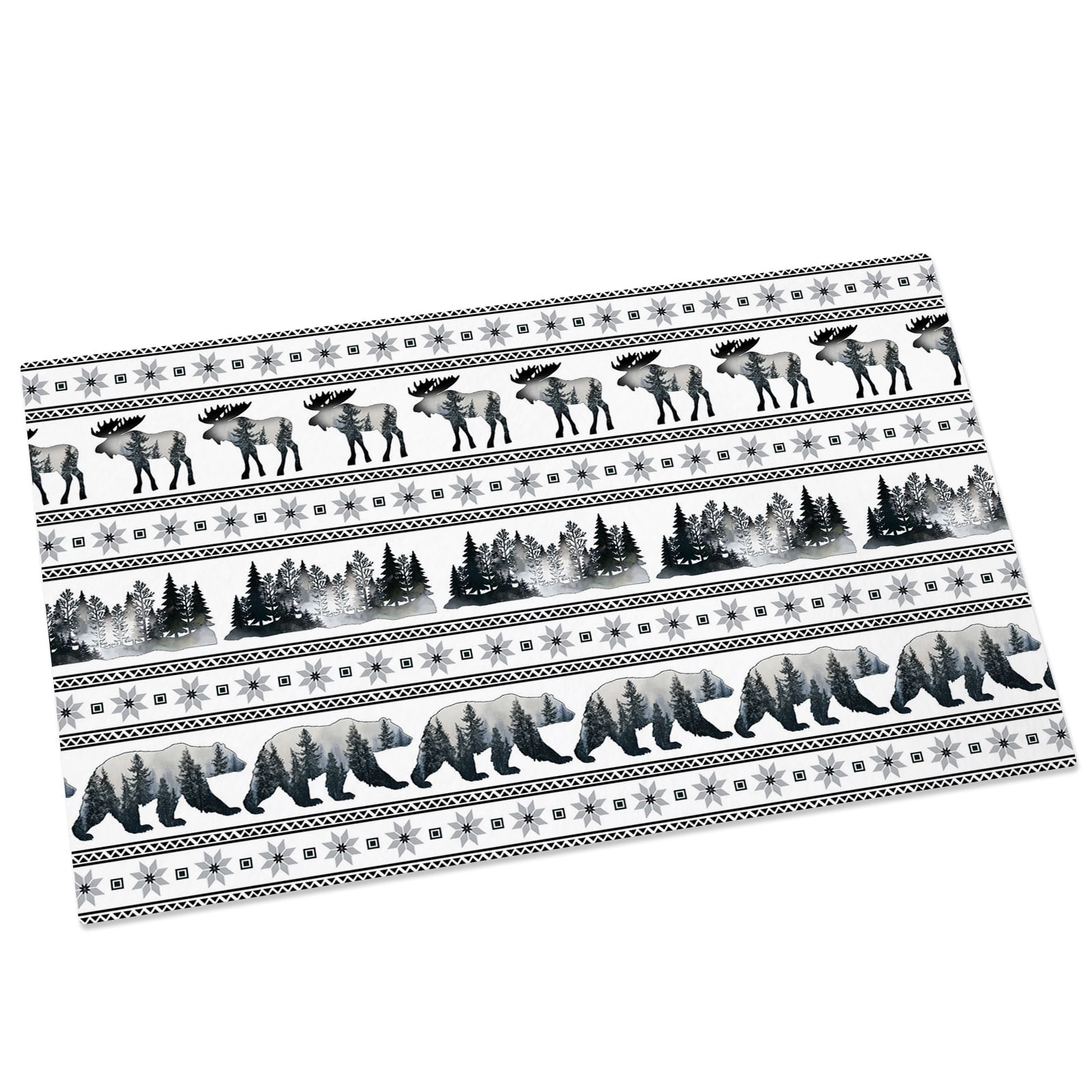 Bear Moose Door Mat 16x24 Inch Country Vintage Gray Forest Pine Tree ...