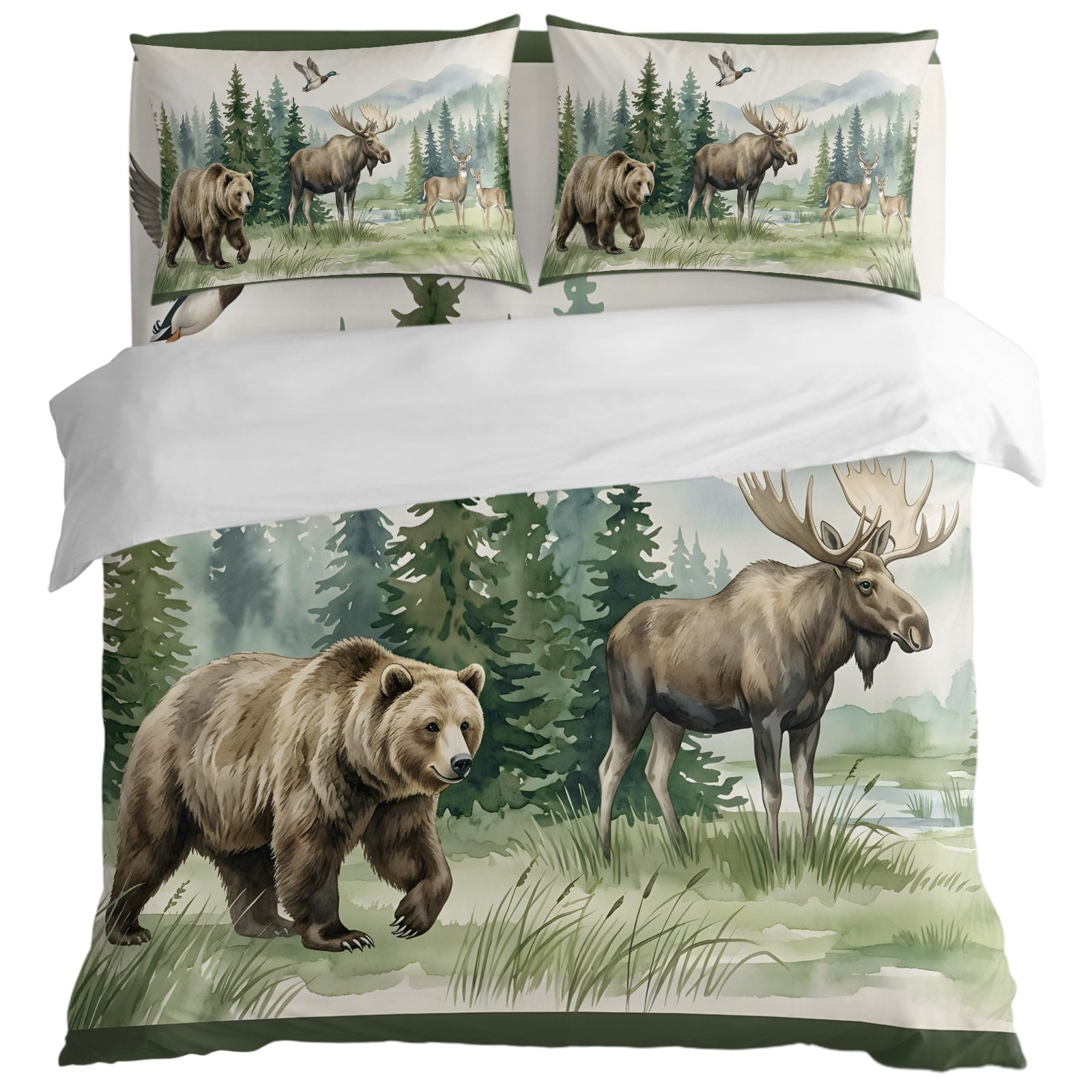 Bear Moose Duvet Cover Set California King Size, Brown Wildlife Animal ...