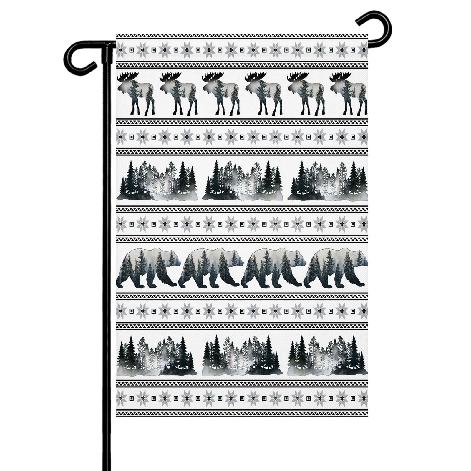 Bear Moose Garden Flag 12x18 Inch Country Vintage Gray Forest Pine Tree ...