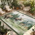 Bear Moose Outdoor Rug, Brown Wildlife Animal Rustic Green Pine Trees ...