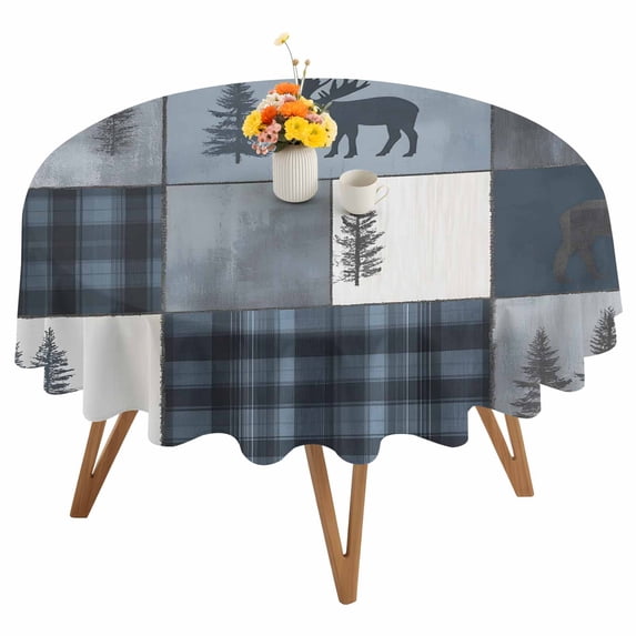 Bear Moose Round Tablecloth 54 inches Blue Retro Forest Wild Animal ...