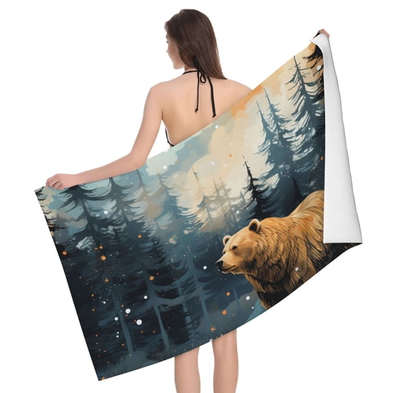 Bear Moose Rustic Wood Beach Bath Towel Gym Spa Shower Towels Pool Soft ...