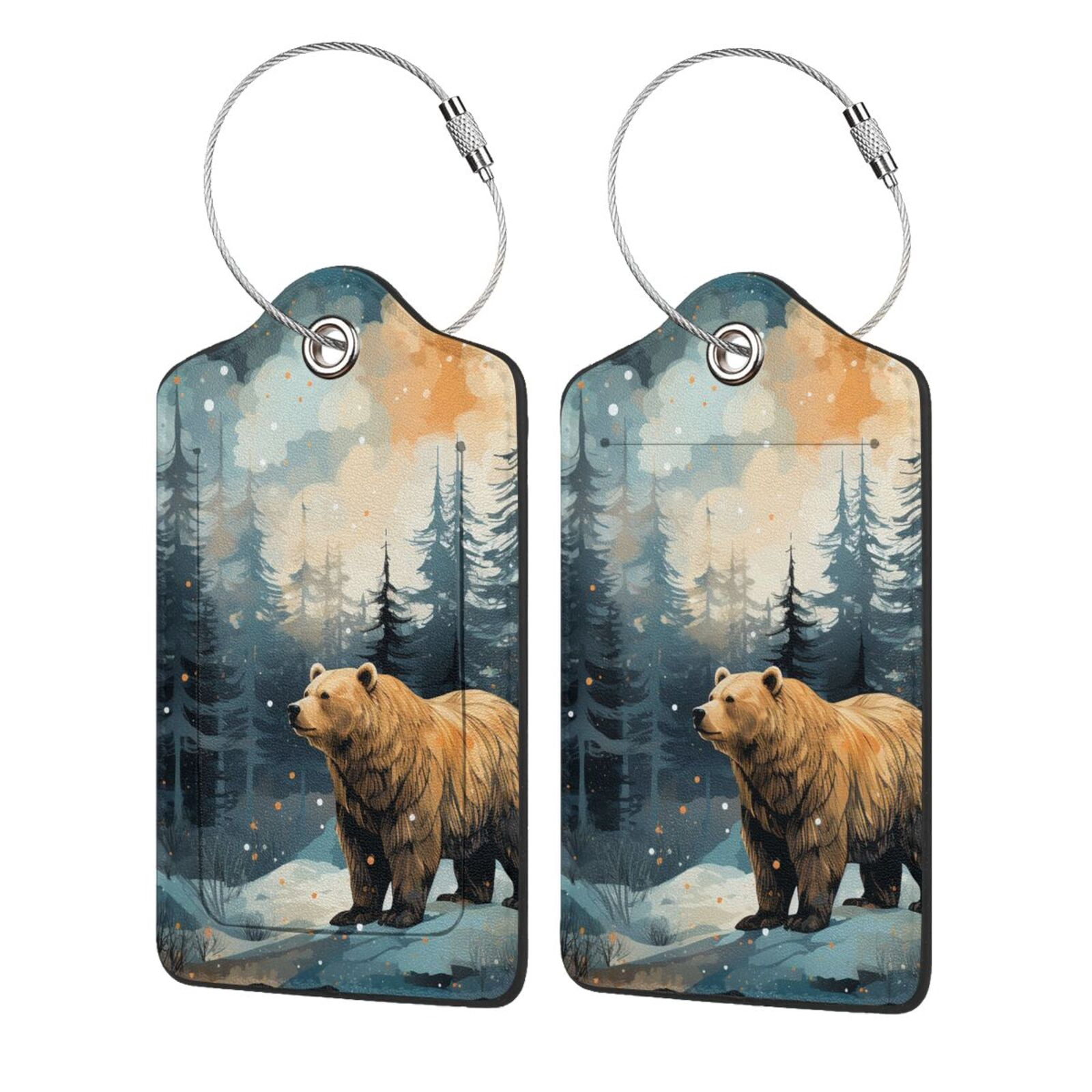 Bear Moose Rustic Wood Luggage Tag for Suitcase 2 Pack Leather Travel ...