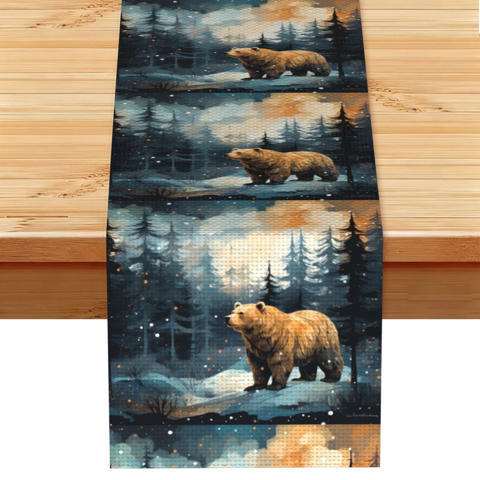 Bear Moose Rustic Wood Table Runner 13x72 Inch for Dining Table Kitchen ...