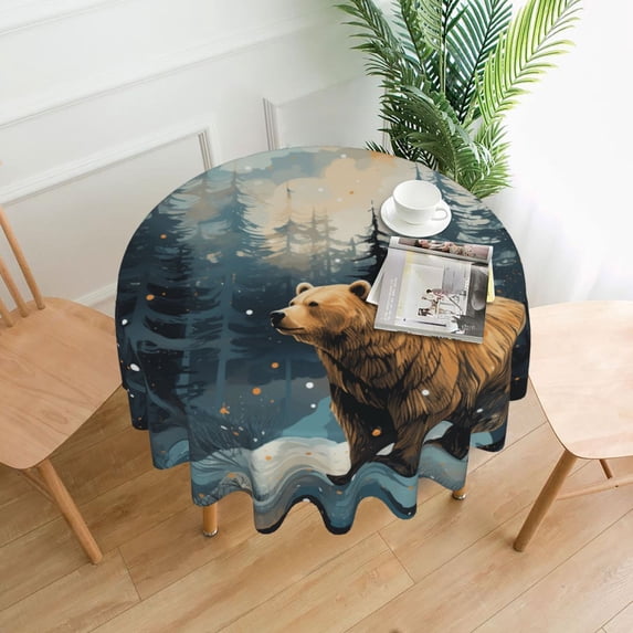 Bear Moose Rustic Wood Tablecloths Round 60 inch Fabric Table Cloth ...
