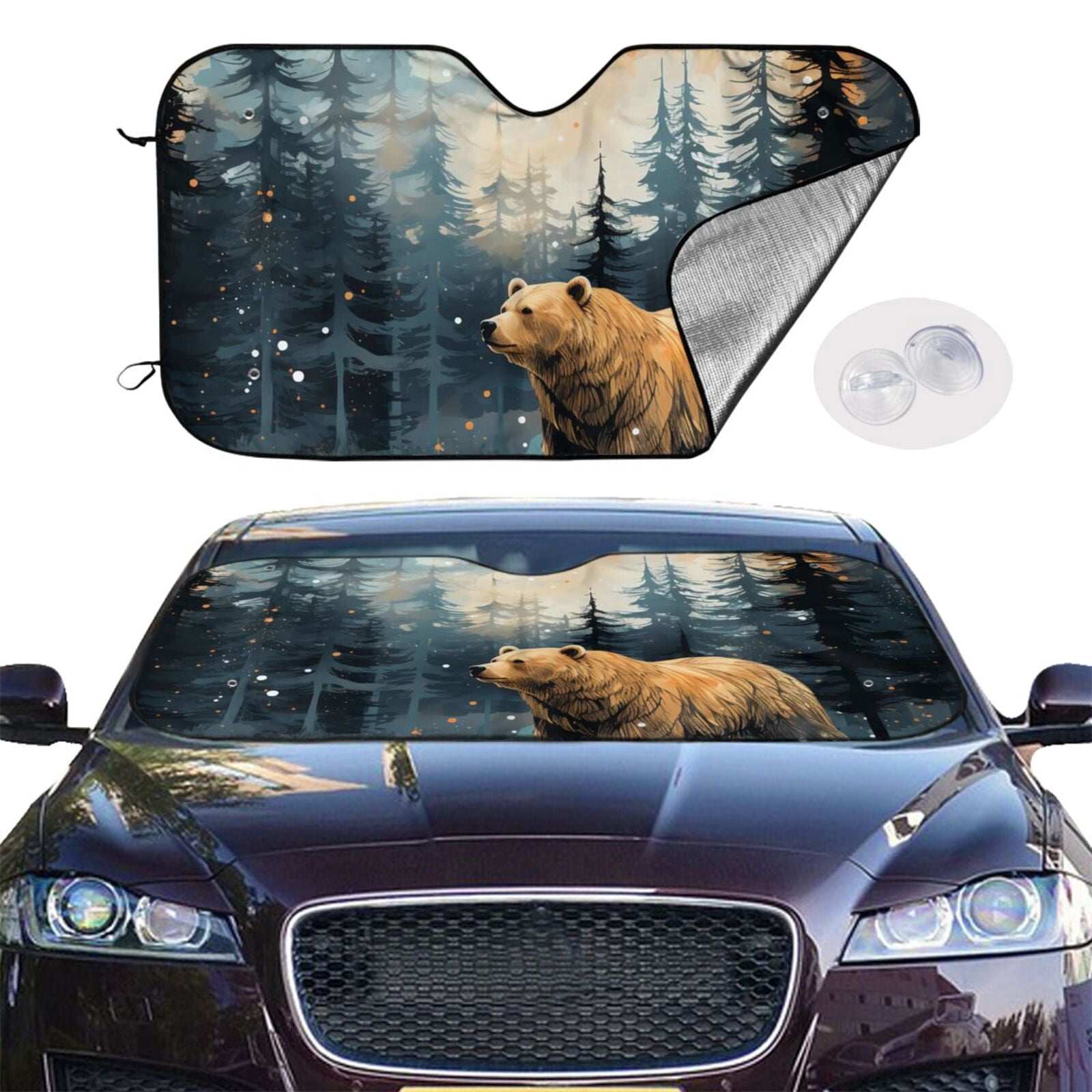 Bear Moose Rustic Wood Windshield Sunshade Sun Shade Front Window Car ...