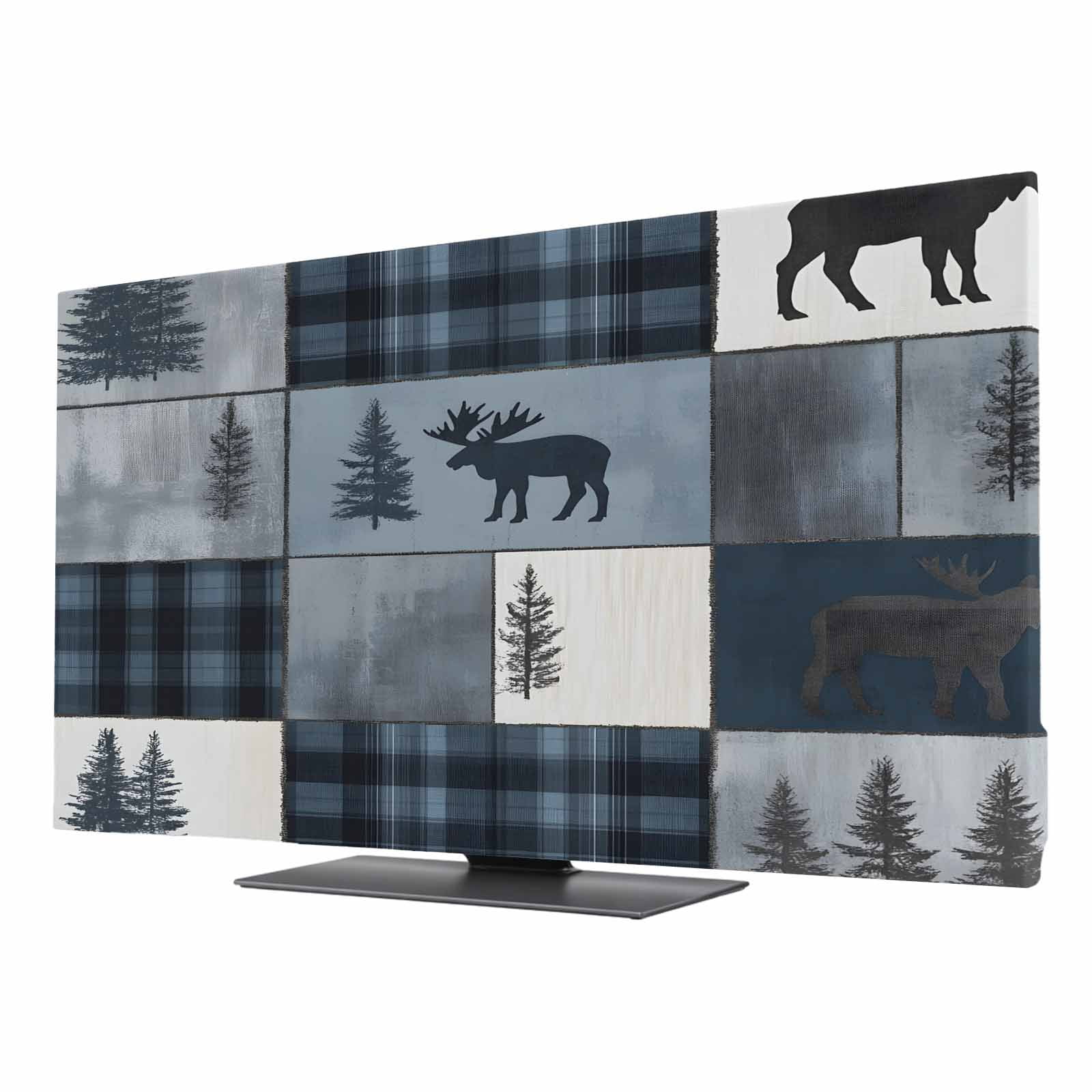 Bear Moose TV Dust Cover 43 Inch, Blue Retro Forest Wild Animal Buffalo ...